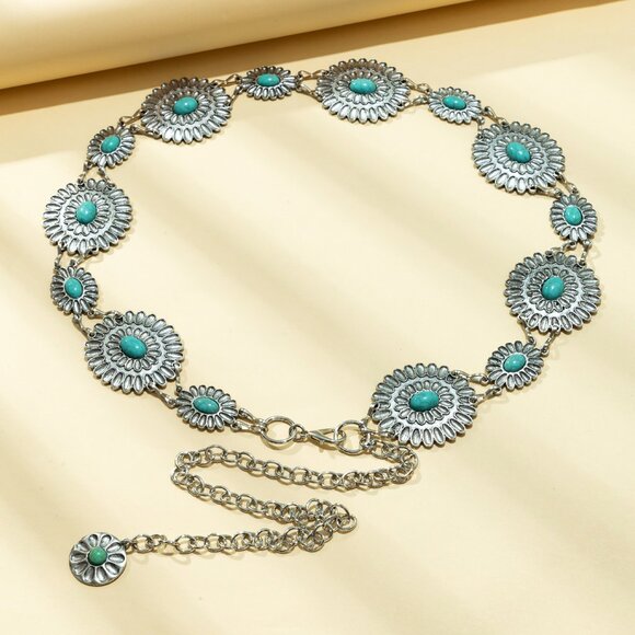 LC FASHION | Accessories | Chain Belt Bohemia Turquoise Flower Chain ...
